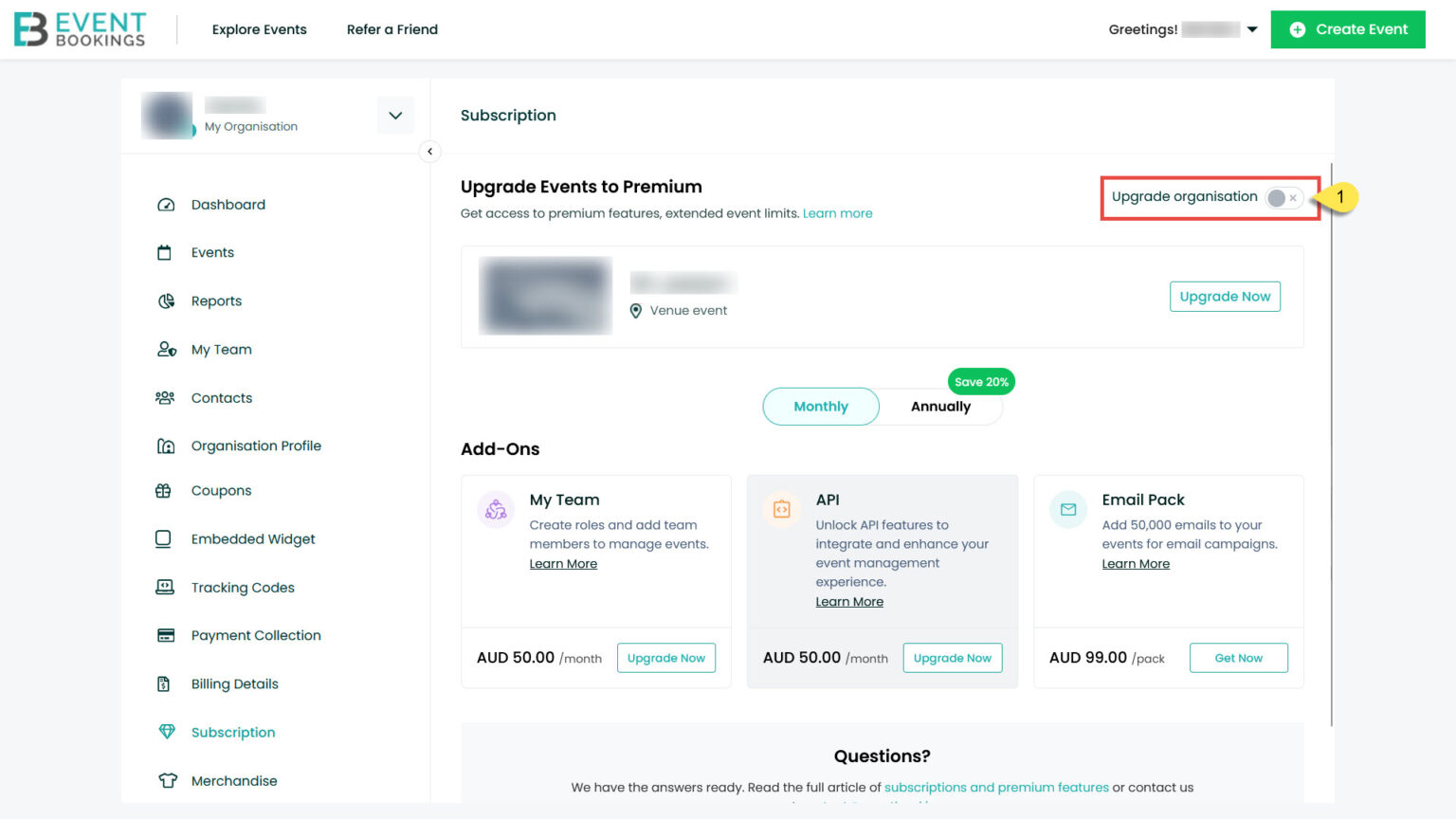 How to Upgrade Your Organisation Subscription | EventBookings Help Center