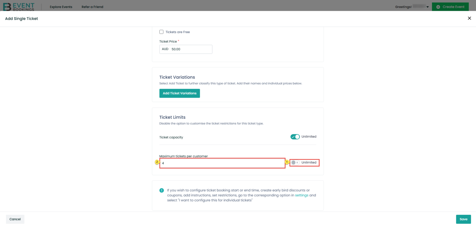 How to Set the Maximum Number of Tickets Per Customer | EventBookings ...